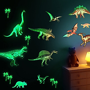 39 Pieces Dinosaur Wall Decals for Kids Living Room Glow in The Dark Stickers Large Dinosaur Wall Decor Stickers for Living Room,Classroom, Baby Birthday Christmas Party (Luminous Material)
