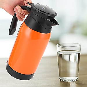 Electric Kettle, 800ML 10x24.5cm Orange Car Electric Kettle with Temperature Display Car Boiling Cup DC 12V Stainless Steel Kettle