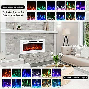 Maxhonor Electric Fireplace Insert Wall Mounted Freestanding Heater with Remote Control, 1500/750W (30 inch, White)