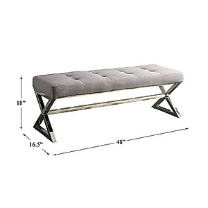 Homelegance Metal Base Bench, Grey