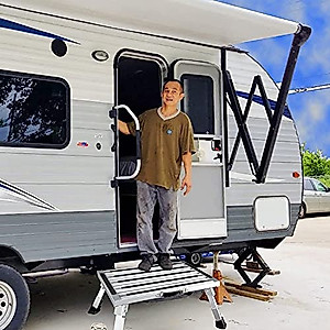 VOGREX 19" x 12.5" RV Steps, Adjustable Height Folding Platform Step Stool with Non-Slip Rubber Feet, Aluminum Step Accessories for RV Camper Traile, Supports Up to 1000 lbs