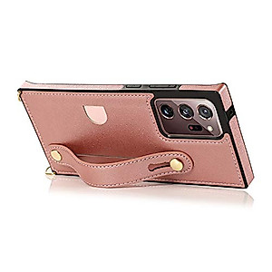 Samsung Galaxy Note 20 Ultra Case,ZYZX Removable Adjustable Leather Strap Crossbody Holders Case Neck Strap Lanyard Purse Shoulder Strap w/Kickstand Case for Samsung Galaxy Note 20 Ultra KB Rose Gold