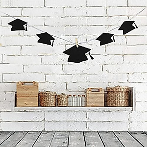 BinaryABC Graduation Party Banner,Grad Cap Photo Banner Garland with Clip,Graduation Party Decorations(Black or White Rope Random)