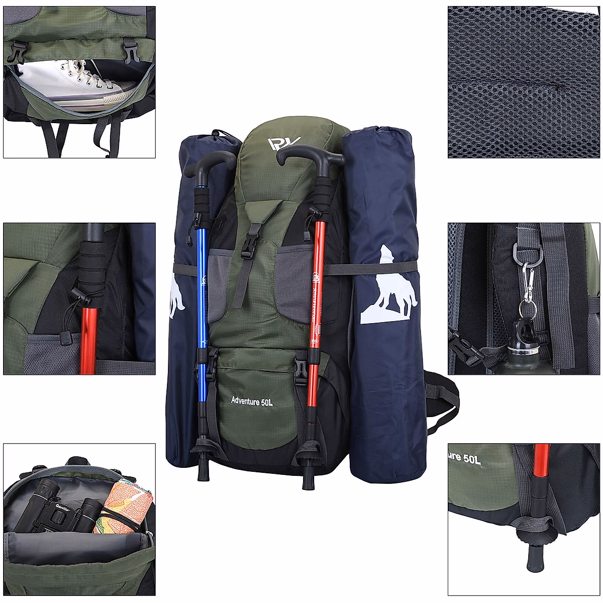 40L Hiking Backpack with Rain Cover, Waterproof Lightweight Daypack for Cycling Skiing Camping