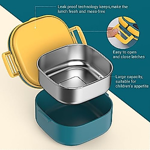 PEDECO Stackable Stainless Steel Bento Box,Leak-Proof,1-Tier Bento box,Lunch Box With Portable and Cutlery-Ideal Portion Sizes(27.05OZ) for Kids/Toddler-BPA-Free,Dishwasher Safe,Blue,over 3 years old