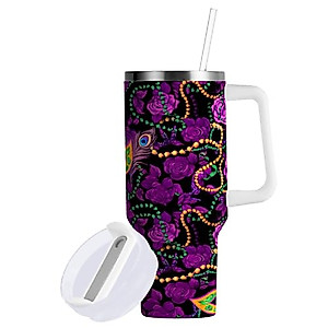 RPLIFE Floral Purple 40oz Tumbler with Handle, Stainless Steel Coffee Mug, Insulated Cups with Lids