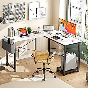 OLIXIS Simple Study L Shaped Desk, 50 inch, White