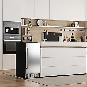 EUHOMY Beverage Refrigerator 15 Inch, Under Counter 127 Can Beverage Fridge with Stainless Steel Door, Beverage Cooler Built-in and Undercounter Beer Fridge, Drink Fridge - Soda Cola