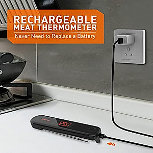 TOMVOV Instant Read Meat Thermometer, [IPX7 Waterproof / High Accuracy] Digital Meat Thermometer Reversible Display, 4.6" Foldable Probe, Rechargeable Grill Thermometer for Outdoor Cooking, BBQ