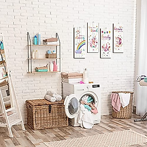 4 Pcs Unicorn Rainbow Motivational Wall Hanging Sign for Girls Children Room Wall Art Inspirational Quotes Wood Unicorn Hanging Plaque Bedroom Decorations for Baby Toddler Kids Teen