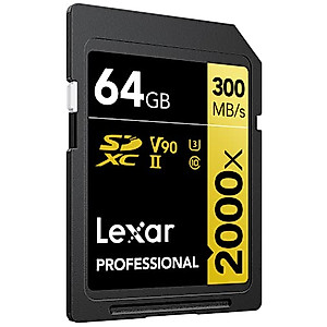 Lexar 128GB Professional 2000x SDXC Memory Card, UHS-II, C10, U3, V90, Full-HD & 8K Video, Up To 300MB/s Read, for DSLR, Cinema-Quality Video Cameras (LSD2000128G-BNNNU)