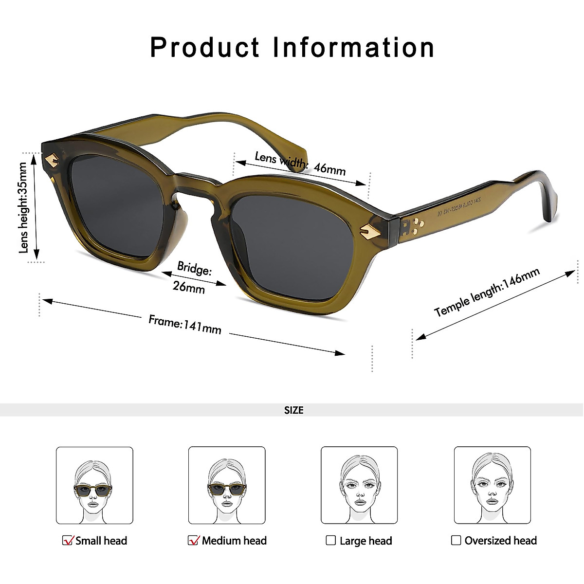 Appassal Retro Square Sunglasses for Women Mens Small Rectangle Sunnies AP3680,Olive Green/Grey