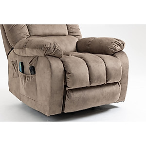 KoiHome Electric Power Lift Lounge Sofa Chair Recliner for Elderly, Massage Heating Function, Premium Living Room Relax Chair with Side Pockets, Remote Control, 160 Degree Lying Flat (Beige+Brown)