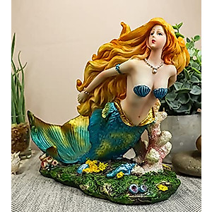 Ebros Nautical Coastal Beach Colorful Blonde Mermaid with Shimmering Blue Tail Swimming by Corals Wine Holder Display Figurine Resin Sea Siren Kitchen Decor Party Centerpiece Ocean Reef Nymph Statue