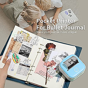 Mini Pocket Sticker Printer-Bluetooth Pocket Thermal Printer-Portable Smart Photo Printer for iPhone, Compatible with iOS&Android, T02 Receipt Mobile Sticker Printer for Journal, Notes, Memo, Photo