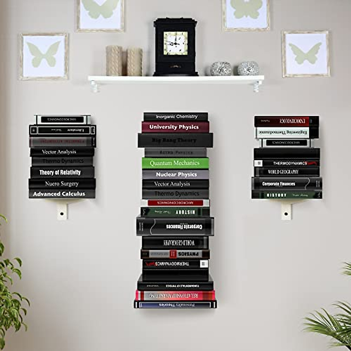 ART-GIFTREE Invisible Floating Bookshelf for Wall Mounted, 4 Tier Vertical Spine Book Tower, 2 Pack White