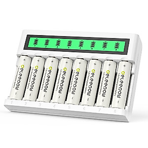 Deleepow Rechargeable AA Batteries High Capacity 3300mAh AA Battery 1.2V 8-Pack Double A Batteries with 8-Bay LCD Individual Charger