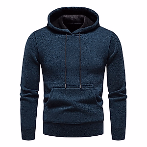 Maiyifu-GJ Men Casual Solid Fleece Hooded Sweatshirt Loose Fit Knitted Pullover Hoodie Athletic Drawstring Hooded Sweatshirts (Dark Blue,X-Large)