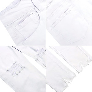 LONGYIDA Women's High Rise Ripped Skinny Jeans Stretch Slim Fit Distressed Destroyed Denim Ankle Pants(White,S)