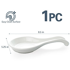ONEMORE Ceramic Spoon Rest for Stove Top - Extra Wide Heat-Resistant Ladle Holder for Kitchen Utensils/Tools - Large, White