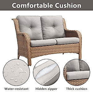Rilyson Outdoor Loveseat Wicker Patio Sofa - 2 Seat Rattan Outdoor Couch Patio Furniture with Deep Seating and Comfortable Cushions for Porch Deck Balcony(Yellow/Beige)