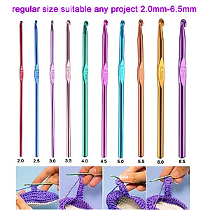 KOKNIT Crochet Hooks Set with Storage Case, Soft Grip Ergonomic Crochet Needles, Smooth Coloured Aluminum Yarn Crochet Hooks Crochet Kit with Crochet Tools Supplies and Accessories (Beginners)
