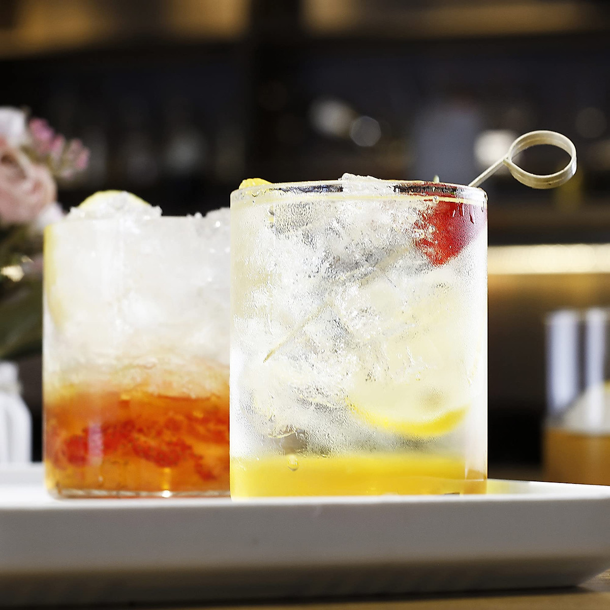 LUXU Thin Whiskey Glasses 15 oz,Premium Water Glasses Set of 4,Clear Glass Cups For Water, Juice, Beer, Drinks, and Cocktails and Mixed Drinks (15 OZ)