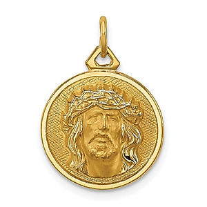 Diamond2Deal 14k Yellow Gold Hollow Satin Small Round Jesus Medal