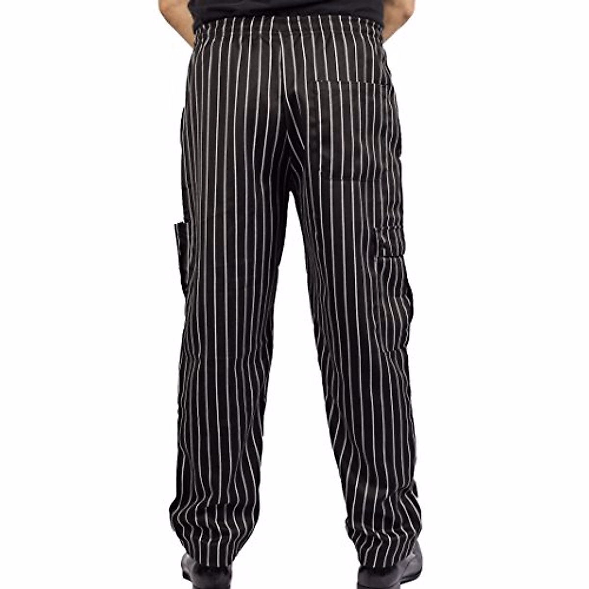 KNG Chalk Stripe Baggy Cargo Chef Pants for Men and Women – Drawstring Waist L