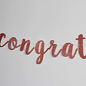 Congratulations Banner-Shimmering Rose Gold Letters & Gold Symbol-Hanging Paper Sign Decorations for Graduation, Achievement Party Celebrations, Happy Wedding, Retirement, Bridal Shower, Baby Shower
