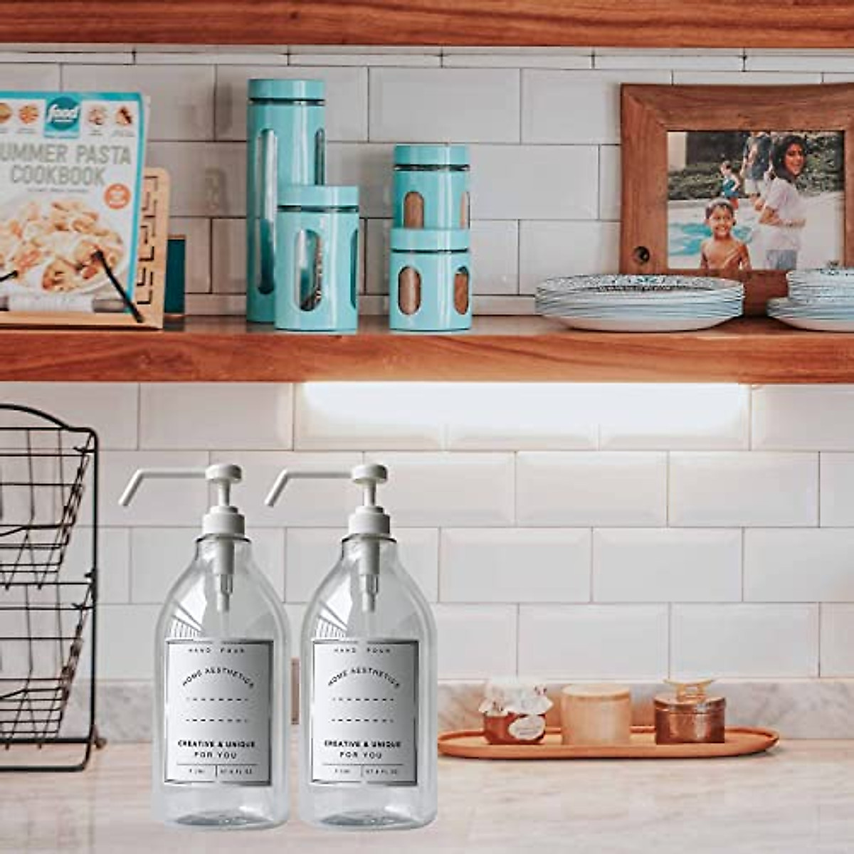 Unalilia Empty Plastic Laundry Liquid Dispenser Set - Large Soap Detergent Container (67.6 oz) Clear Reusable Pump Bottle for Detergent, Softener, Bleach, 2 Pack