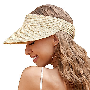 Straw Hats for Women, Visor Hats for Women Beach Hats for Women Sun Hat Womens Straw Hat Made of Natural Raffia