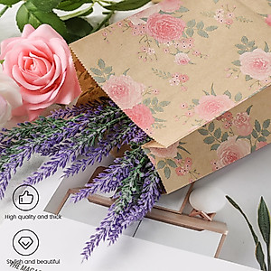 VGOODALL 24PCS Floral Gift Bags, Kraft Paper Treat Bags Party Favor Bags Lunch Bags with Stickers for Weddings Birthday Baby Shower Party Supplies