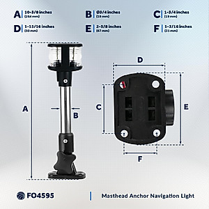 Five Oceans Anchor Light, Combination Masthead and All-Around Lights, Fold Down, LED Boat Navigation Lights, 12V DC, USCG 2NM Rule, 10.5" Fixed Mount, for Sailboats and Powerboats - FO4595
