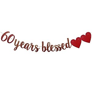 60 Years Blessed Banner,Pre-Strung, Rose Gold Paper Glitter Party Decorations for 60TH Wedding Anniversary 60 Years Old 60TH Birthday Party Supplies Letters Rose Gold ZHAOFEIHN