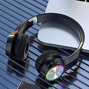 Nsxcdh Wireless Bluetooth Headphones Over Ear, Foldable Stereo Lightweight Earbuds with Built-in Mic & Deep Bass Adjustables Wired Wireless Mode Game Headset for PC Cell Phone (Black)