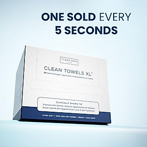 Clean Skin Club Clean Towels XL™, 100% USDA Biobased Face Towel, Disposable Face Towelette, Eczema Association Accepted, Makeup Remover Dry Wipes, Ultra Soft, 100 Ct, 2 Pack