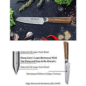 Paring Knife 3.8Inch Damascus Steel Knife Professional Super Steel VG10 Comfortable Ergonomic Wood Grain Handle Very Sharp Paring Knives for Kitchen–Gift Box