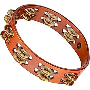 Meinl Percussion Traditional Wood Tambourine with Solid Brass Jingles, Double Row — NOT MADE in CHINA — for All Musicians, 2-YEAR WARRANTY (TA2B-AB)