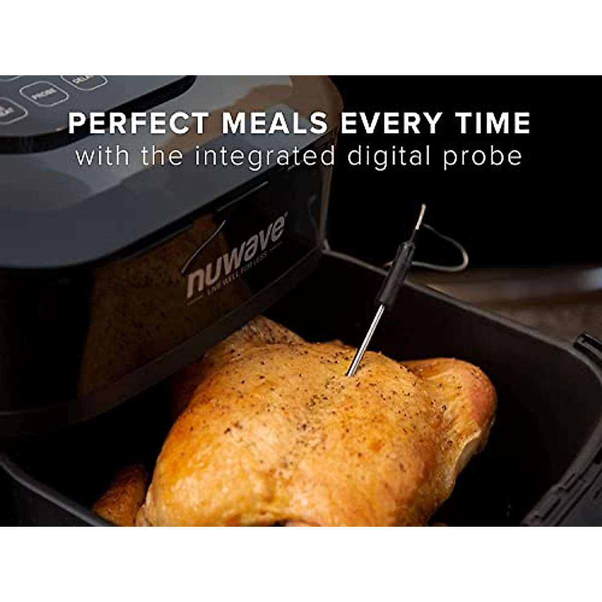 Nuwave Brio 6-Quart Healthy Digital Smart Air Fryer with Probe One-Touch Digital Controls, Advanced Cooking Functions, Removable Divider Insert & Grill Pan (NEW ACCESSORY)