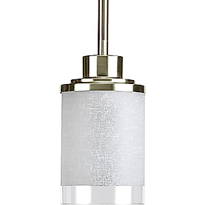 Progress Lighting P5147-09 1-Light Mini-Pendant with White Linen Finished Glass Is Complemented with a Clear Edge Accent Strip, Brushed Nickel