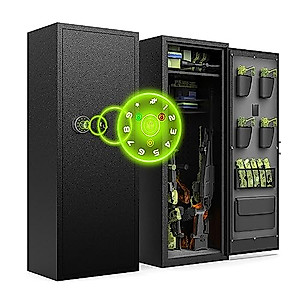 Atripark 10 Rifle Gun Safe with Fingerprint, Unassembled Gun Safes for Home Rifle and Pistols, Quick Access Gun Safes for Rifles and Shotguns with Keypad, Gun Cabinet with Adjustable Racks
