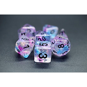 Dice DND Polyhedral Game Dice Set RPG Dice Fit Dungeons and Dragons D&D Pathfinder MTG Role Playing Game Dice Lake Blue & Rose Gemstone Dice with Dice Bag