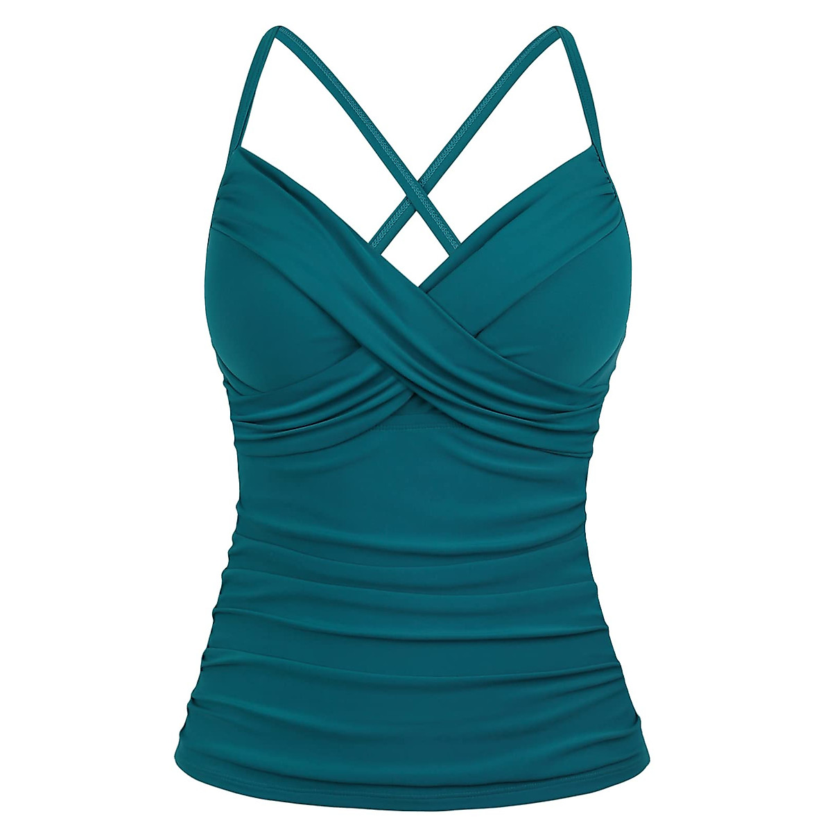 Firpearl Women Underwire Bathing Suit Top Wrap Twist V Neck Swimsuits Ruched Slimming Tankini Top Enamel Blue US16