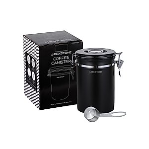 Apexstone Coffee Canister Black Large, Coffee Storage Airtight Canister with Scoop, Airtight Coffee Canister With Scoop(22 oz), Coffee Canister Stainless Steel Storage Container with Date Tracker