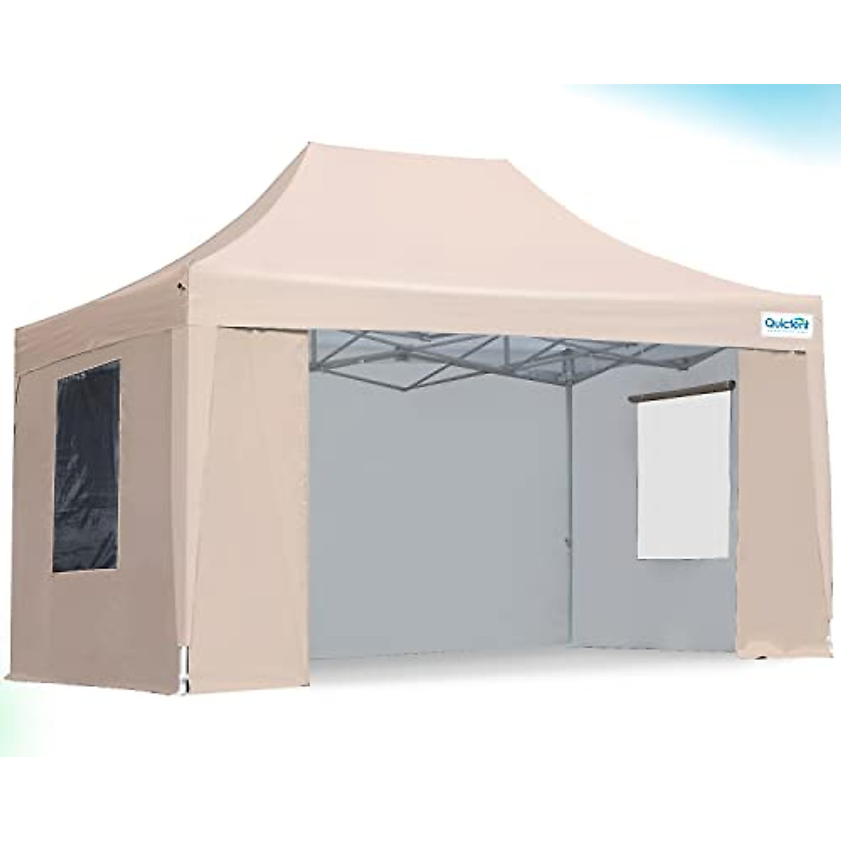 Quictent Privacy 10x15 ft Ez Pop up Canopy Tent Enclosed Outdoor Instant Shelter Party Tent Event Gazebo with Sidewalls and Mesh Windows Waterproof (Beige)