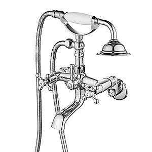 gotonovo Vintage Wall Mount Clawfoot Tub Faucet 3-9Inch Adjustable Center Polished Chrome 2 Double Handle Shower Faucet System Telephone Shape