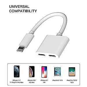 2pack,Compatible for iPhone Headphone Adapter Double Compatible with Lightning Port to Audio Jack and Charger Earphone Charging Splitter 11 12Mini pro xs xr 7 8 for ipad Connector Converter for Apple