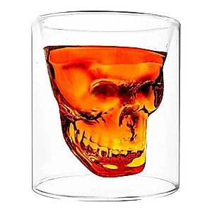 Transparent Skull Double Walled Drinking Glass - Insulated Double Walled Cup for Cocktail, Beer, Whiskey, Bourbon, Vodka, and Scotch Borosilicate Glassware - Keeps Drinks Cold & Hot - Macabre Design