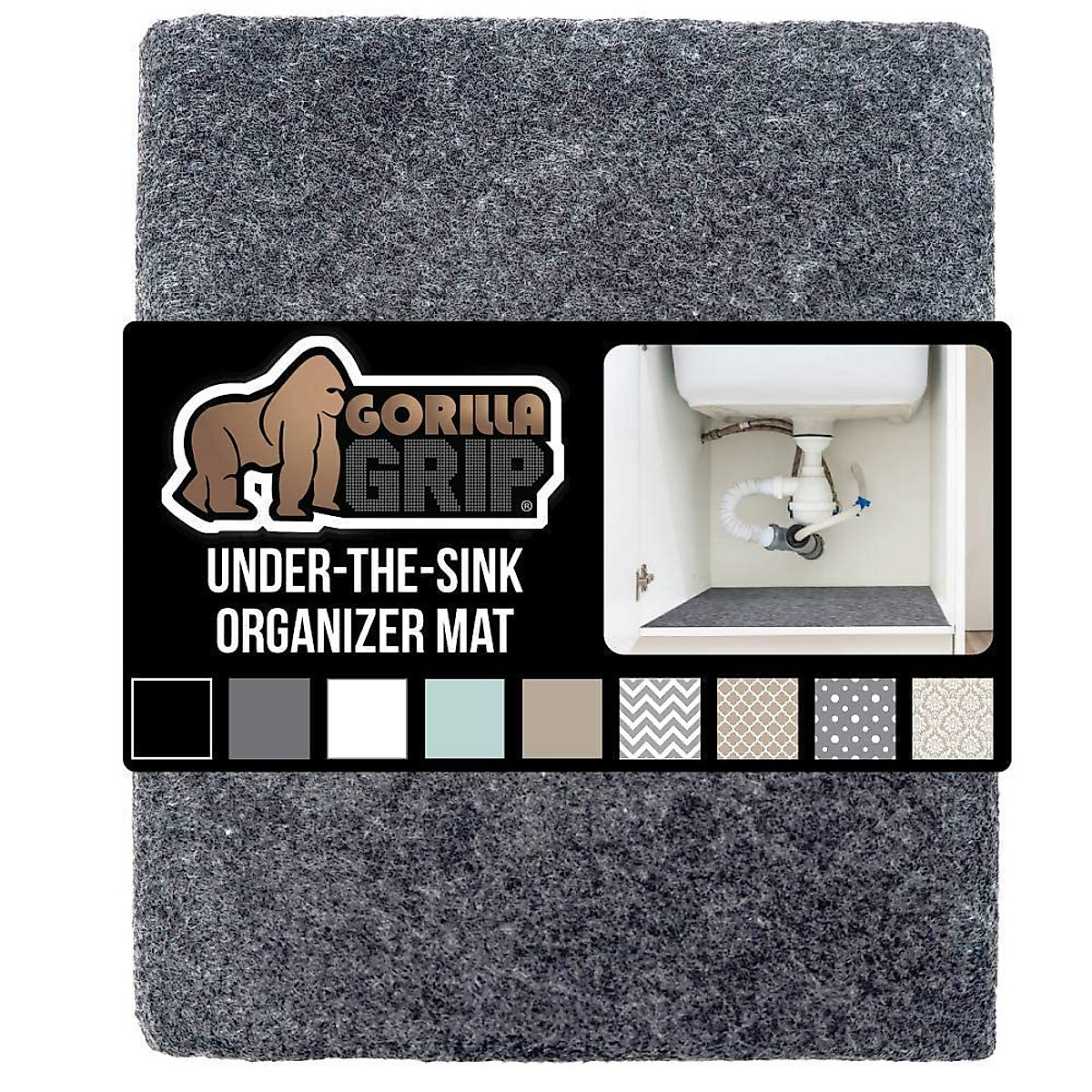 Gorilla Grip Drawer Liner and Under Sink Mat, Drawer Liner Size 17.5x20 in Beige, and Under Sink Mat Size 24x30 in Charcoal, 2 Item Bundle